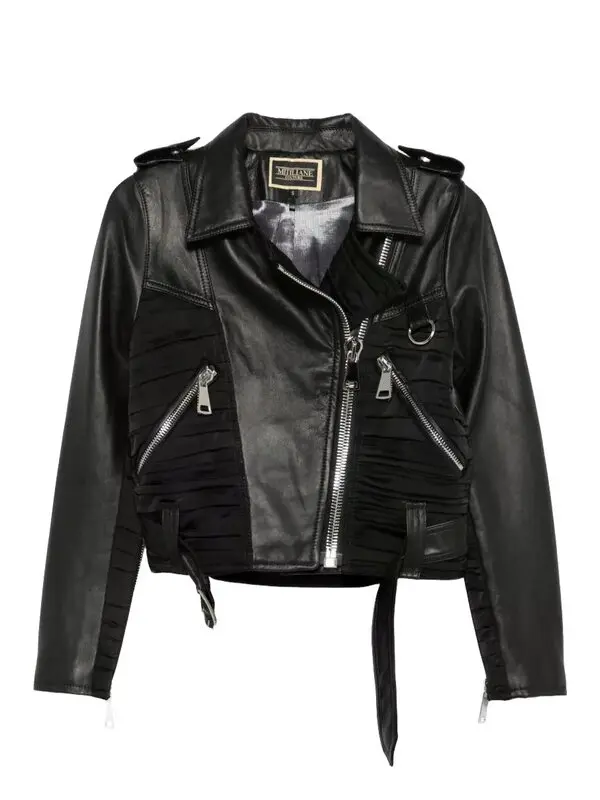 MITILIANE COUTURE Draped Leather Biker Jacket - Black
