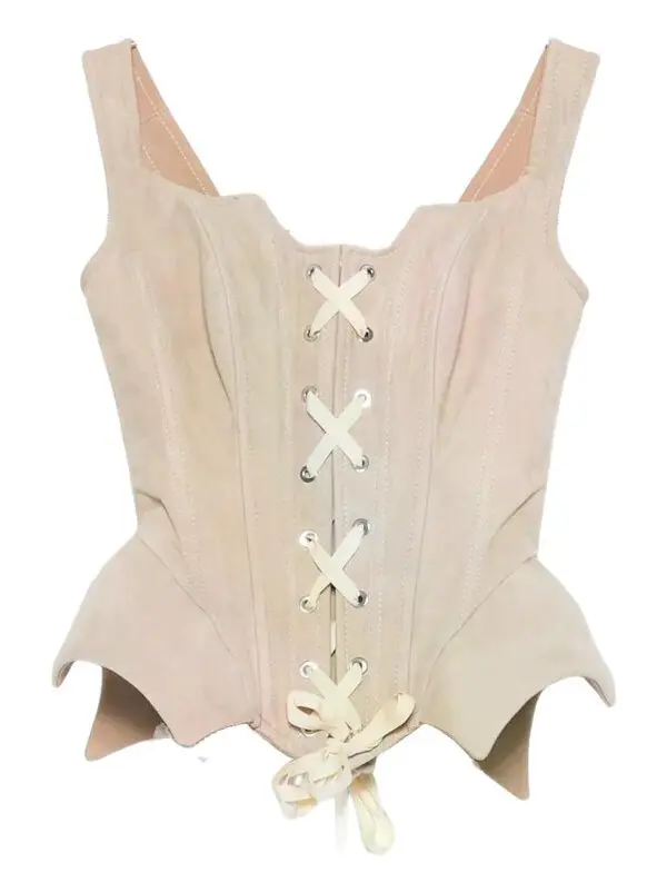 MITILIANE COUTURE Lace-up Suede Corset Top - Neutrals