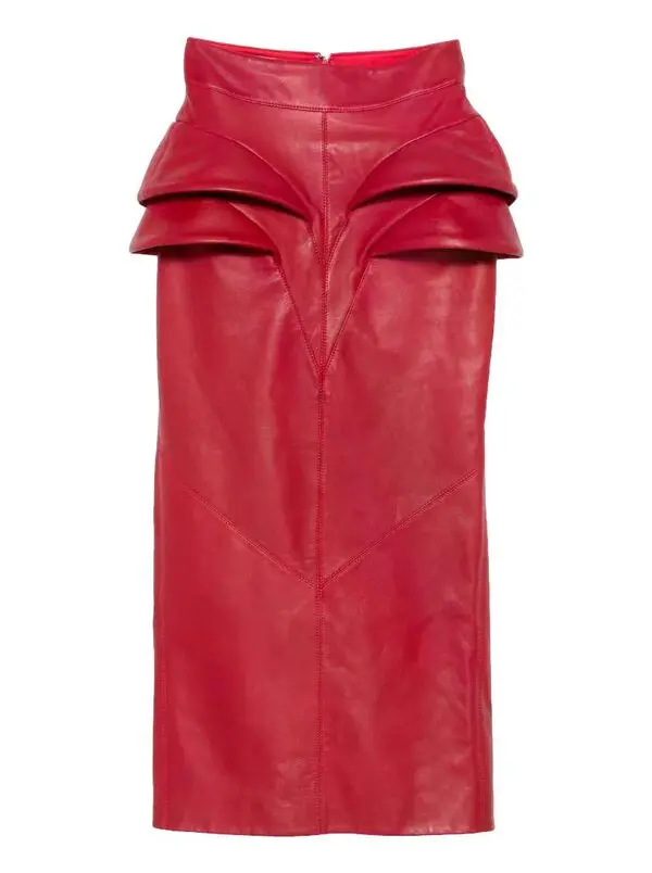MITILIANE COUTURE Leather Maxi Skirt With Side Detail - Red
