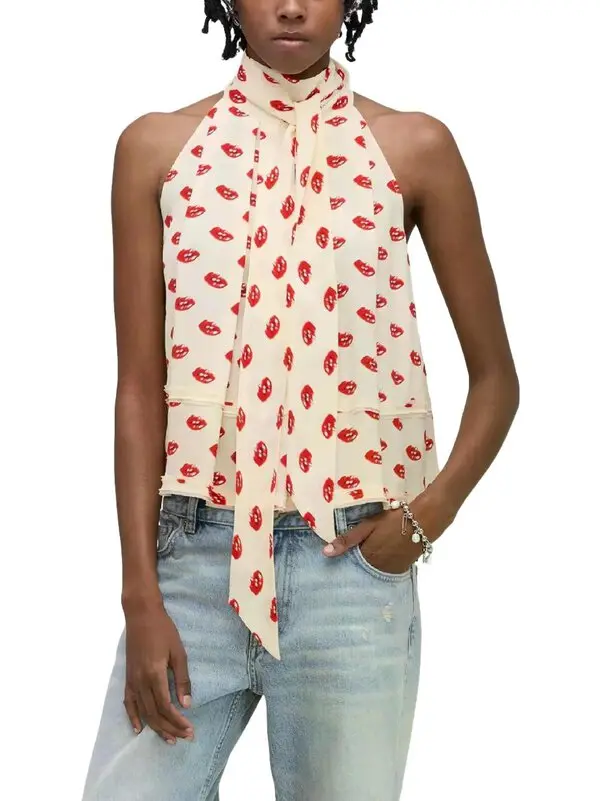 Marc Jacobs Lips-print Halterneck Top - Neutrals