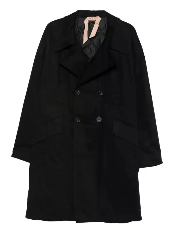 N°21 Double-breasted Woven Coat - Black