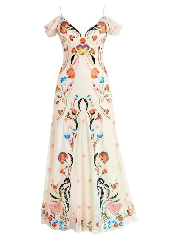 TEMPERLEY LONDON Strappy Floral Gown - Neutrals