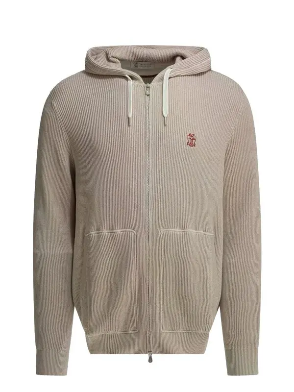 Brunello Cucinelli Zip-up Knitted Hoodie - Neutrals