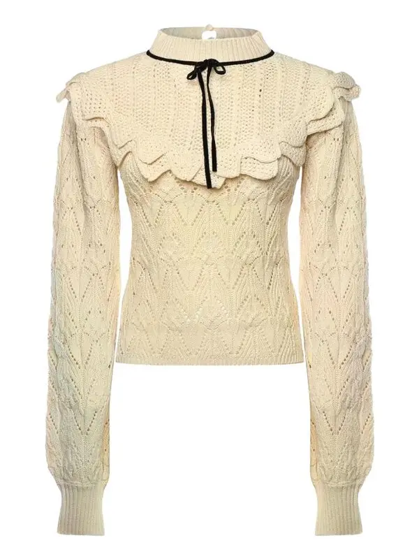 For Love & Lemons Lelia Ruffled Tie Sweater - Neutrals