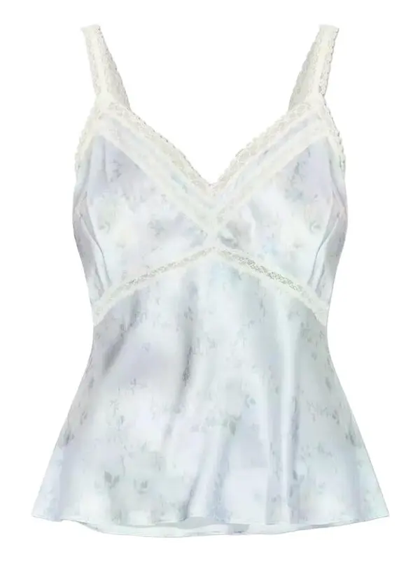 LoveShackFancy Floral Lace Trimmed Camisole - Blue