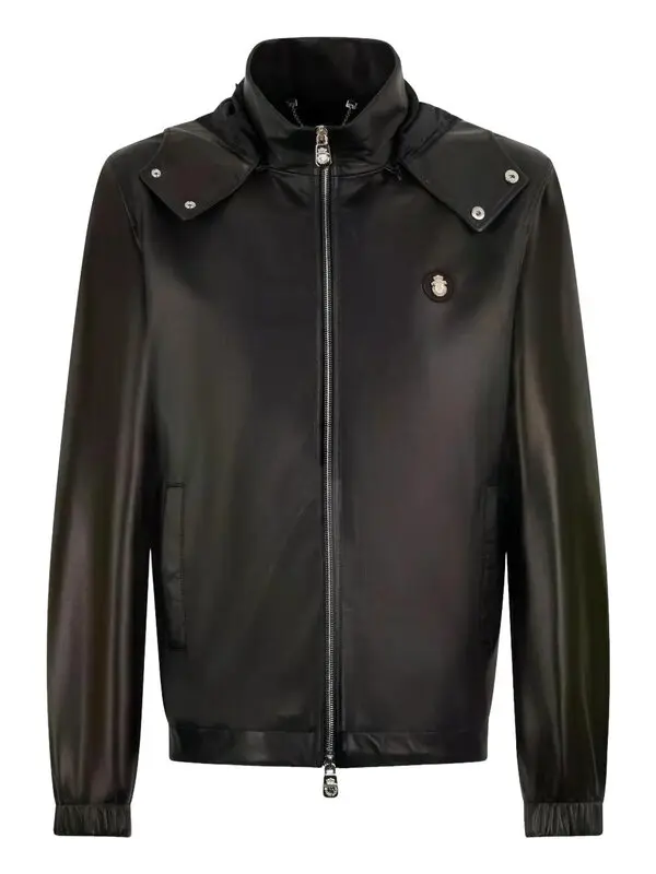 BILLIONAIRE Hooded Leather Jacket - Black