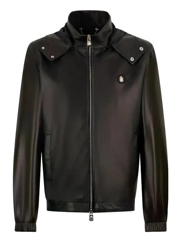 BILLIONAIRE Hooded Leather Jacket - Black