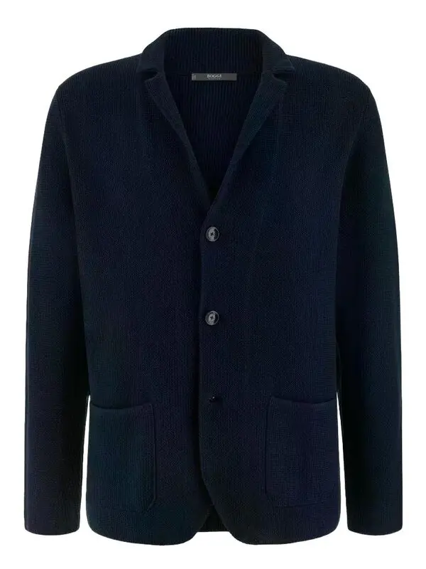 Boggi Milano Single-breasted Knitted Jacket - Blue