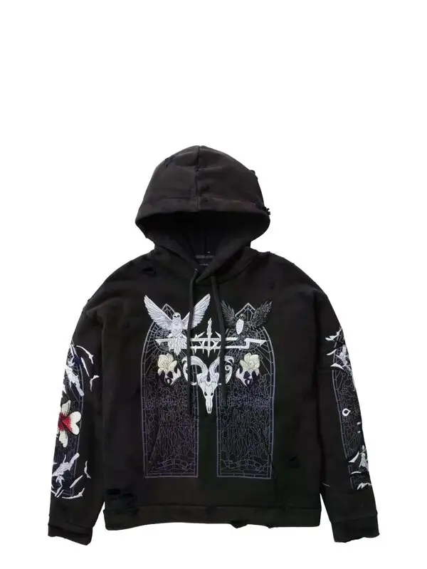 WHO DECIDES WAR BY EV BRAVADO Front-embroidered Hoodie - Black