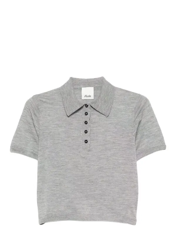ALLUDE Buttoned Short-sleeve Polo Top - Grey