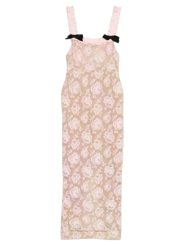 Alessandra Rich Floral Bow Maxi Dress - Neutrals