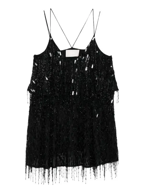 CIRCUS HOTEL Beaded Fringed Dress - Black
