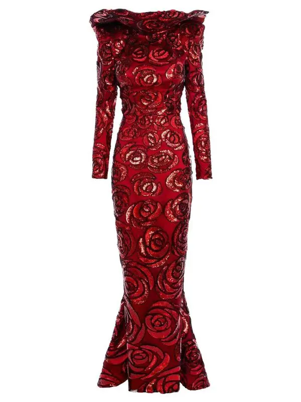 MITILIANE COUTURE Sequin-embroidered Long Dress - Red