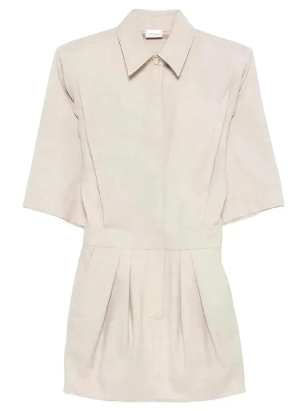 Andamane Pleated Shirt Dress - Neutrals