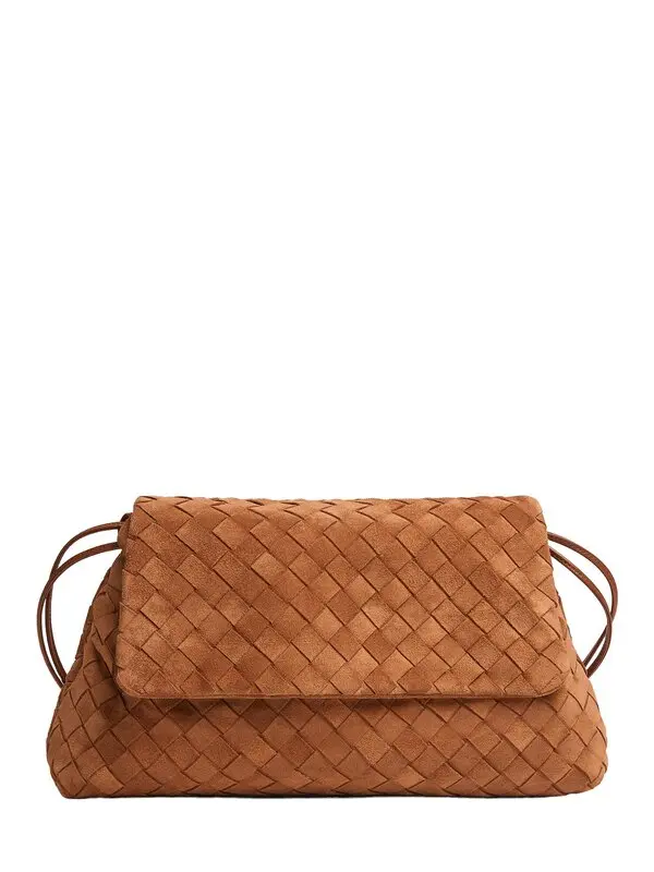 Bottega Veneta Giorno Intrecciato Suede Bag - Brown
