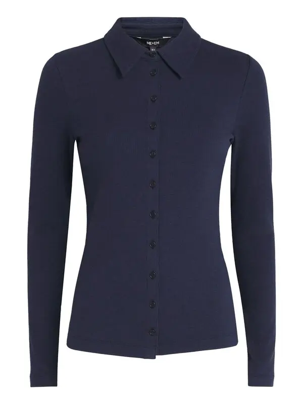 ME+EM Stretch-cotton Rib Perfect Basic Shirt - Navy