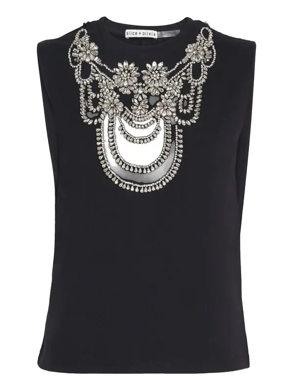 Alice + Olivia Cotton Embellished Tank Top - Black