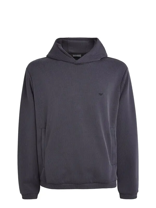 Emporio Armani Striped Logo Hoodie - Grey