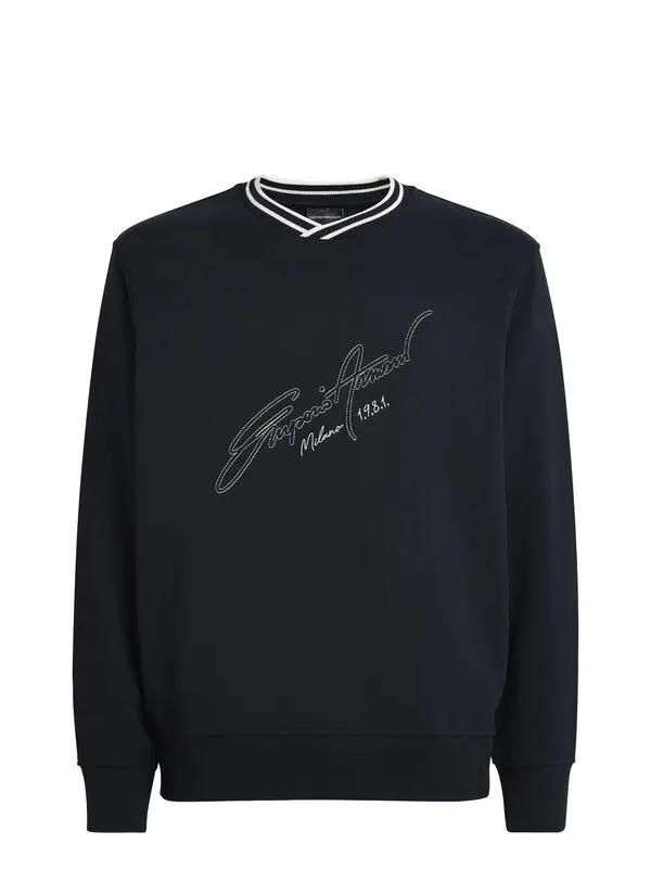 Emporio Armani Cotton Embroidered Logo Sweatshirt - Blue