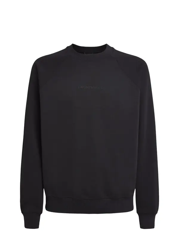 Emporio Armani Cotton-blend Piqué Sweatshirt With Logo - Black