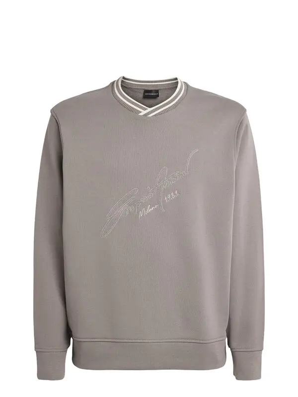 Emporio Armani Cotton Embroidered Logo Sweatshirt - Grey