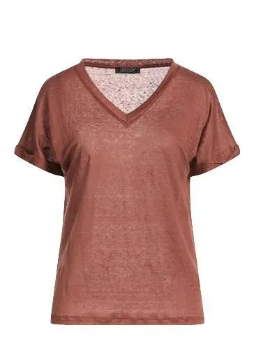 ARAGONA Linen V-neck T-shirt - Brown