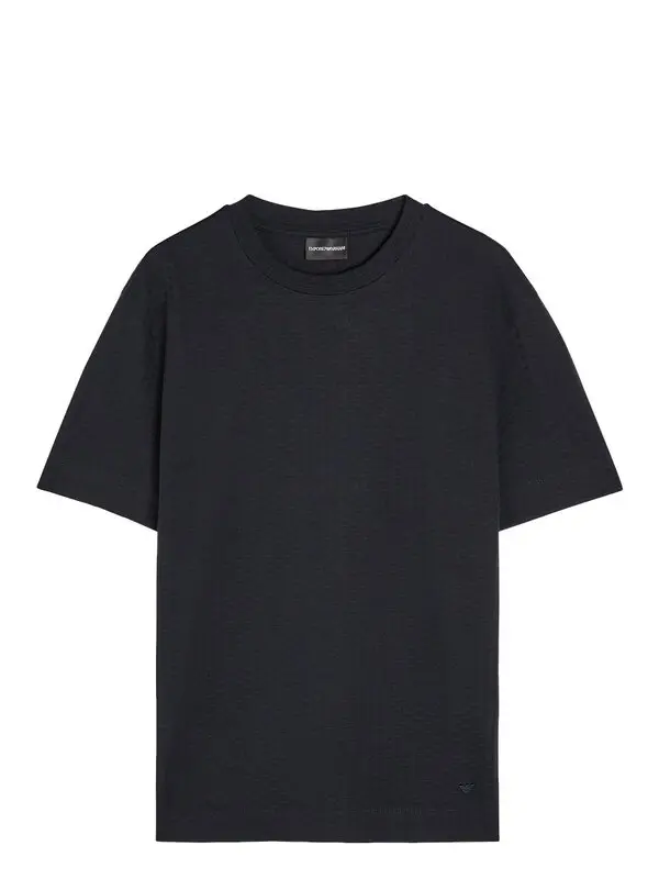 Emporio Armani Jacquard Logo-embroidered Cotton T-shirt - Navy
