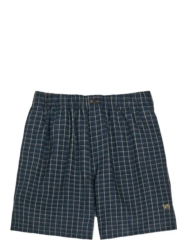 WALES BONNER Sunday Logo Checked Stretch-linen Shorts - Multicoloured 1