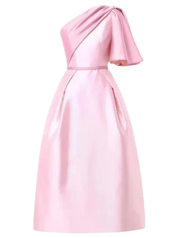 RAMI AL ALI Draped Asymmetrical-top Pleated Midi Dress - Pink