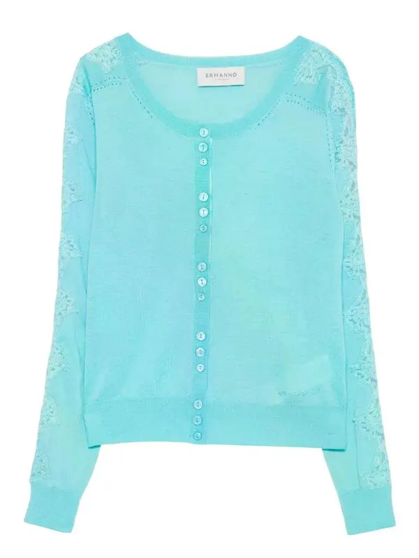 ERMANNO FIRENZE Lace-detailed Cardigan - Blue