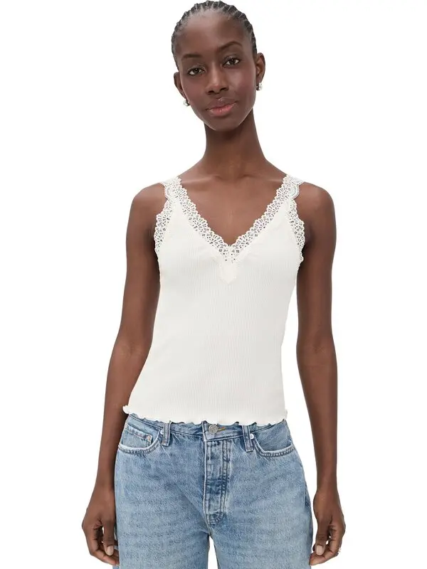Madewell Lace-trim Ribbed Tank Top - Winter White W/ White