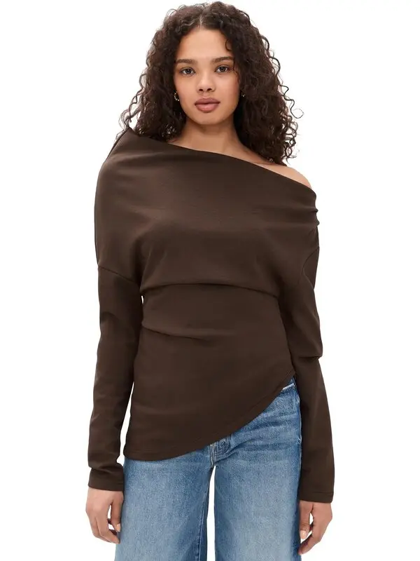 Line & Dot Coen Draped Asymmetrical Top - Dark Brown
