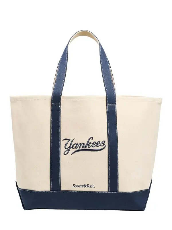 SPORTY & RICH Yankees Curve Tote Bag - Natural/dark Navy