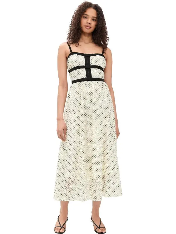 Moon River Sleeveless Polka Dot Print Midi Dress - Off White Multi
