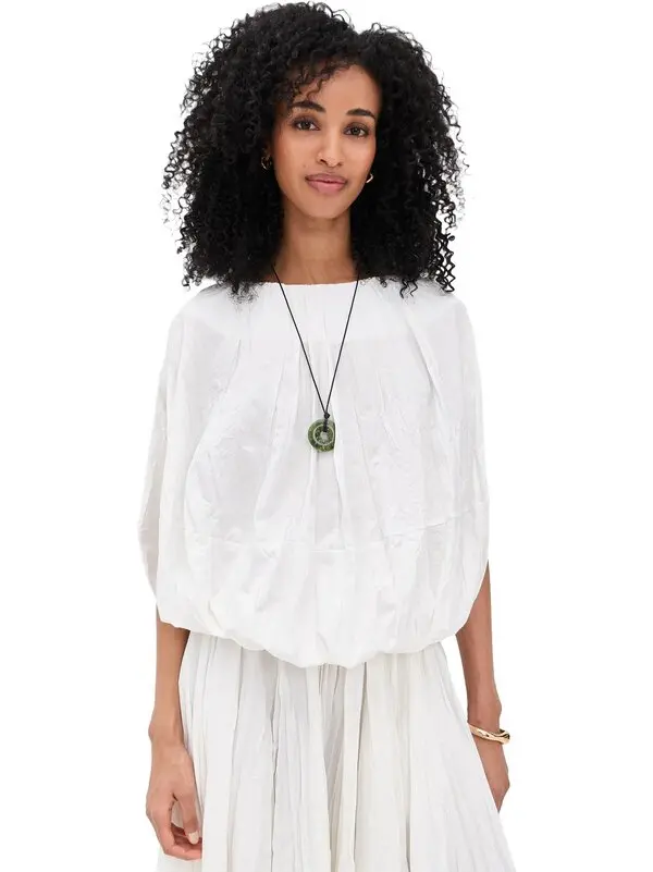 MEIMEIJ Relaxed Oversized Pleated Peasant Top - Latte