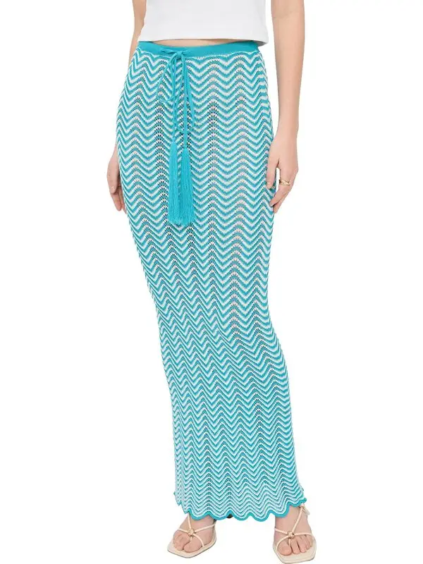 DUR DOUX Wave Knit Maxi Skirt - Turquoise/white