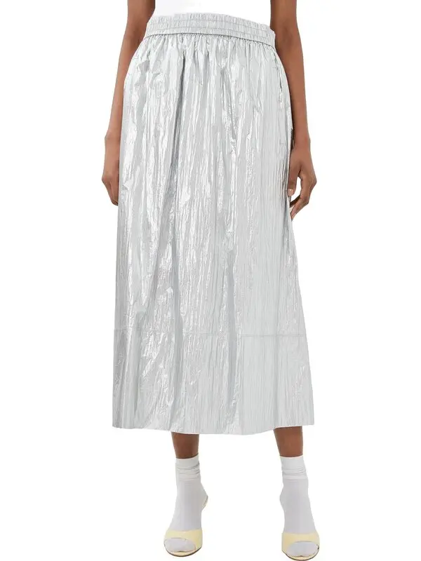 Tibi Metallic Nylon Full Skirt - Silver