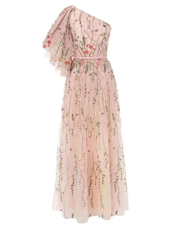 RAMI AL ALI Beaded One-shoulder Maxi Gown - Pink