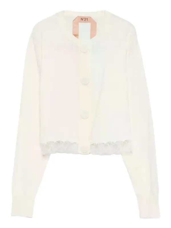 N°21 Lace Trim Cardigan - Neutrals