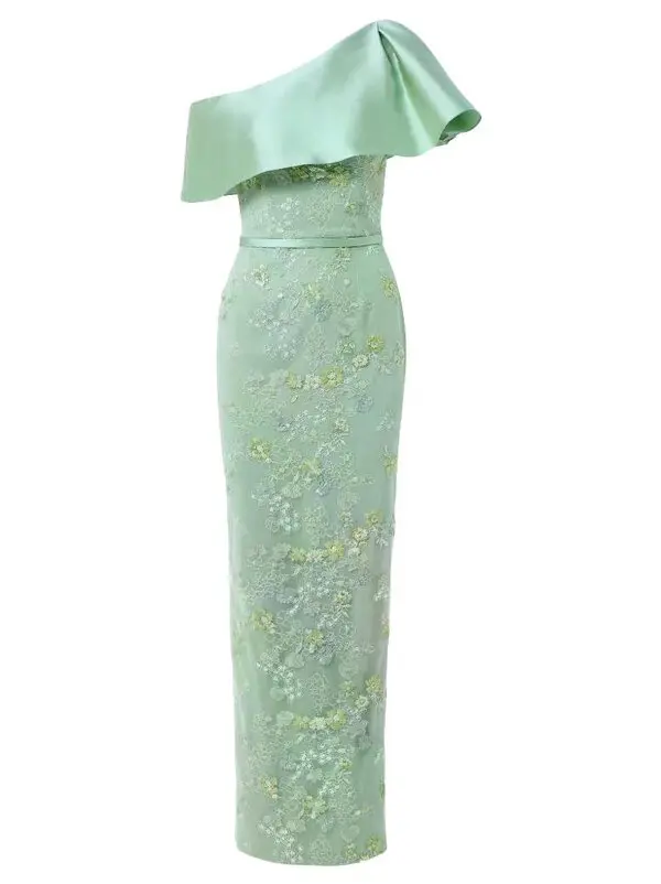 RAMI AL ALI Floral Beaded Off-shoulder Maxi Dress - Green
