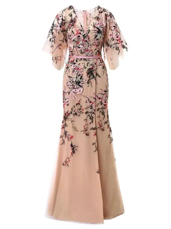 RAMI AL ALI Embroidered Overlap Maxi Dress - Neutrals