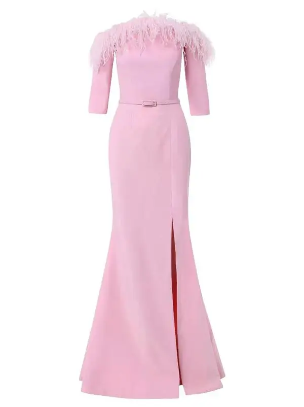 RAMI AL ALI Feather-embellished Mermaid Gown - Pink