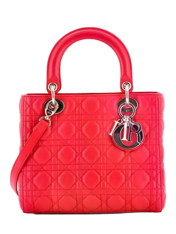 Dior Lady Medium Satchel Cannage Quilt Lambskin - Red