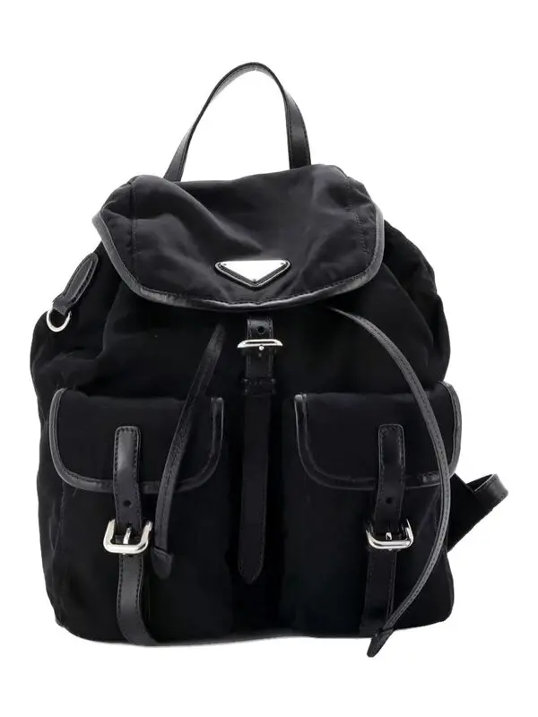 Prada Double Front Pocket Tessuto Small Backpack - Black