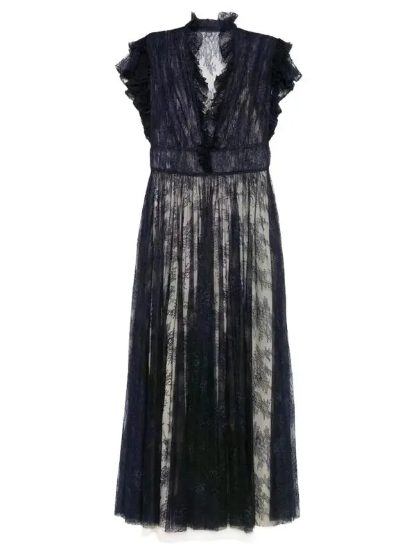 Alberta Ferretti Lace Detail Midi Dress - Blue