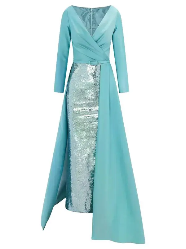 RAMI AL ALI Overlap Sequin-skirt Maxi Dress - Blue