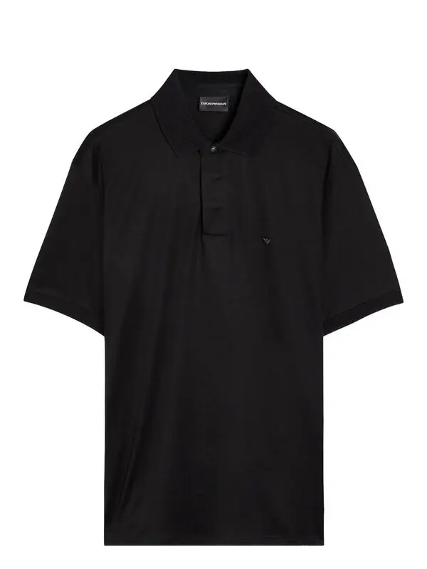 Emporio Armani Logo-embroidered Lyocell And Cotton-blend Polo Shirt - Black