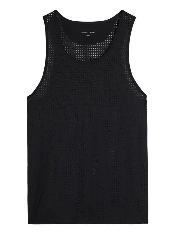 LITERARY SPORT Jude Perforated Stretch-polyamide Run Tank - Black