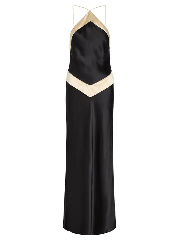 REFORMATION Jillian Panelled Silk Maxi Dress - Black And White