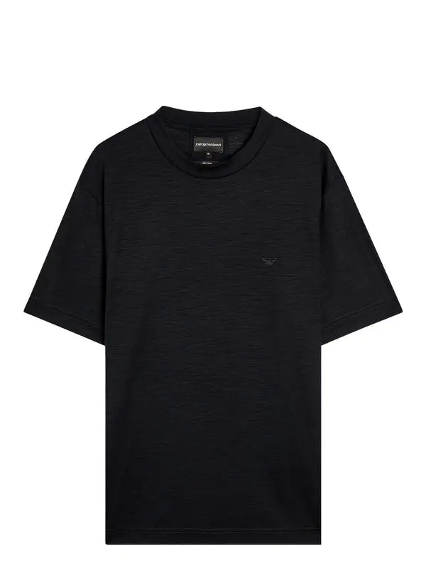 Emporio Armani Logo-embroidered Wool T-shirt - Navy
